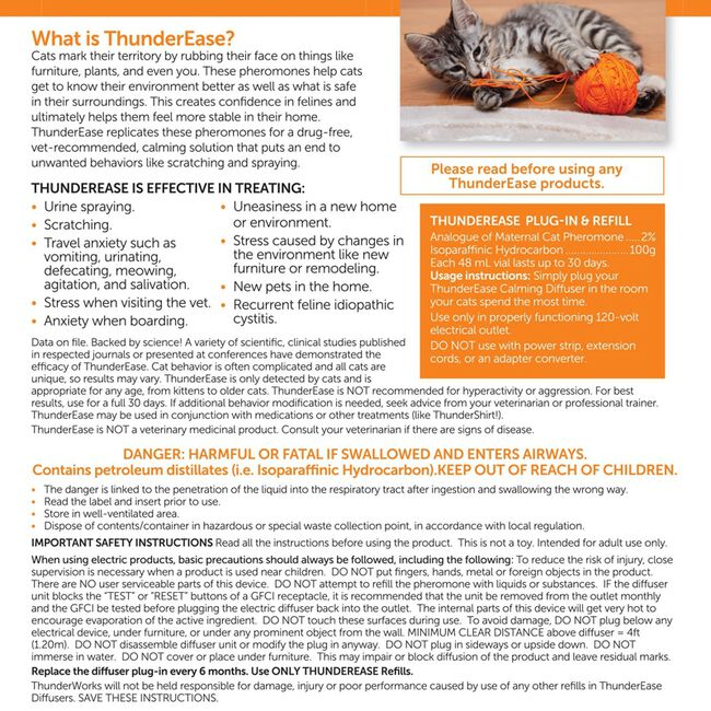 ThunderWorks ThunderEase Cat Calming Diffuser Refill - 30 Day | The ...