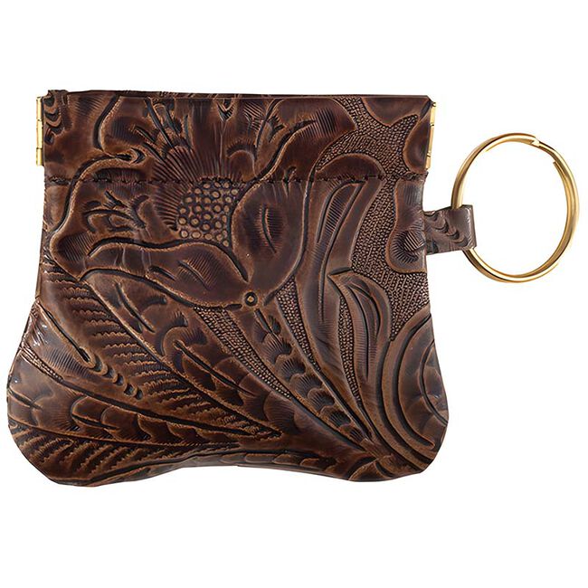 Western Express Tooled Leather Squeeze Coin Purse with Key Ring | The ...
