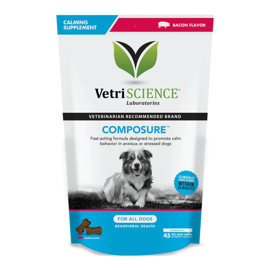 VetriScience Composure Calming Chews for Dogs - Bacon Flavor - 45-Count ...