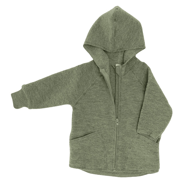Engel Baby 100% Wool Hooded Jacket with Zipper - Sage Green Melange ...