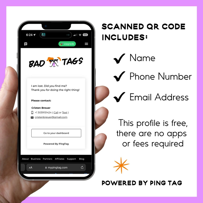 Bad Tags Dog ID Tag with QR Code - I'm Nakey Under This - Purple | The ...