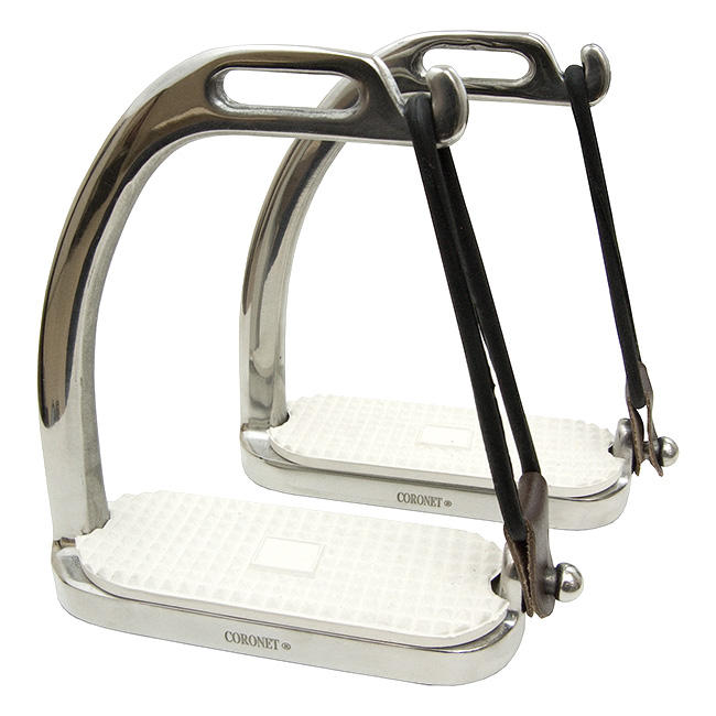 Coronet Peacock Stainless Steel Safety Stirrup Irons with Pads & Rubber ...