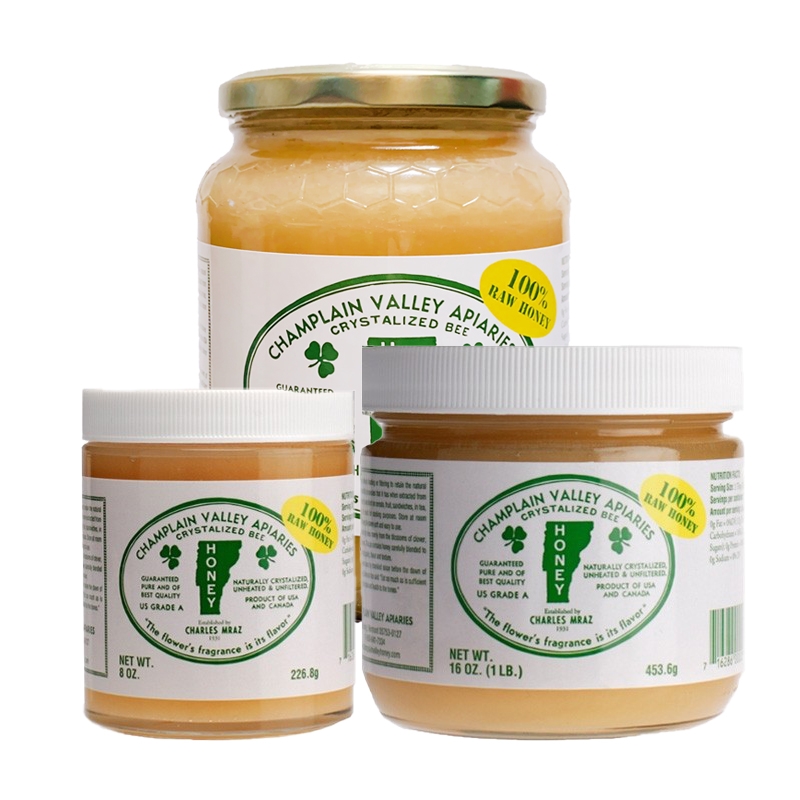 Champlain Valley Apiaries Glass Jar of Raw Naturally Crystallized Honey ...